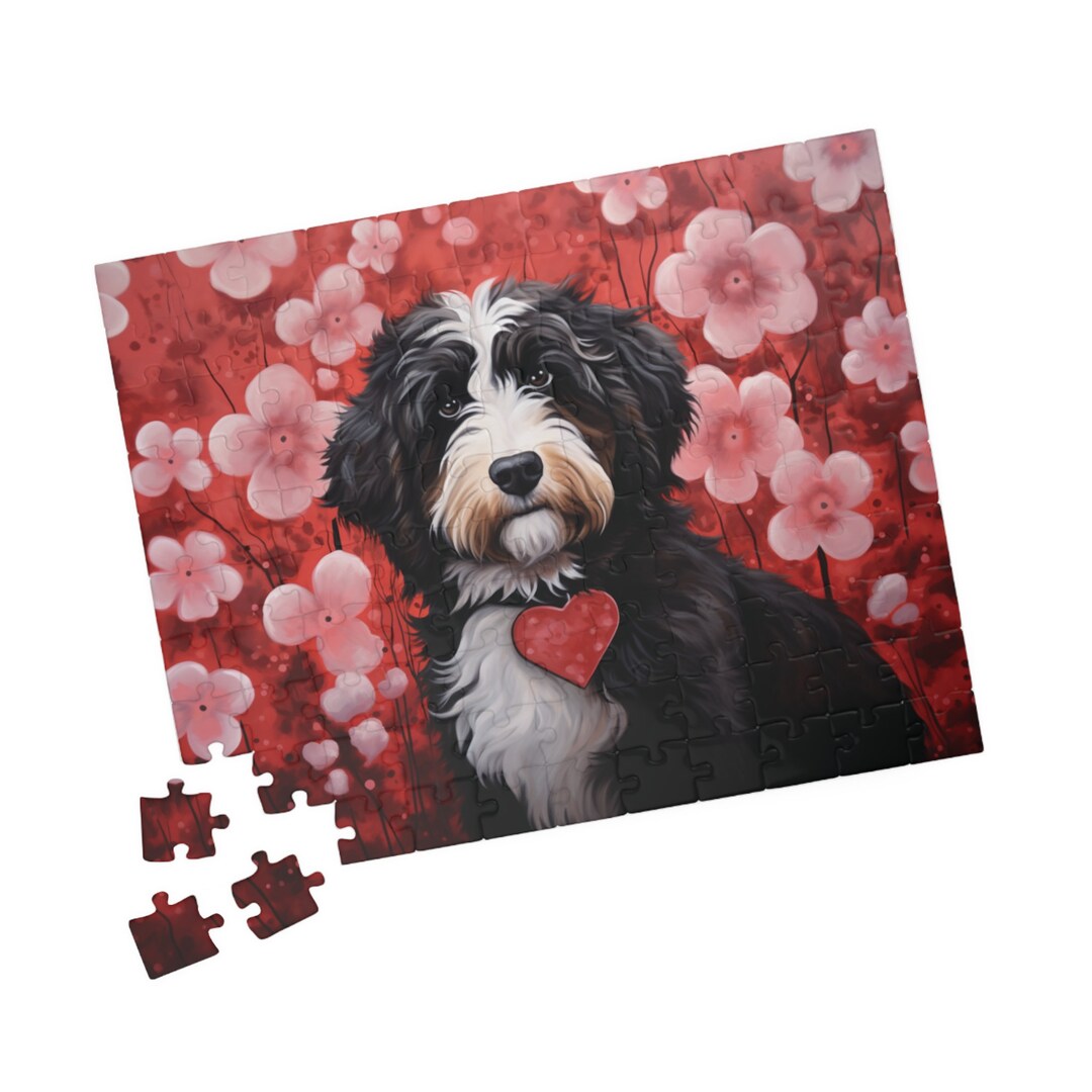 Bernedoodle Valentines Day Jigsaw Puzzle, Cute Puzzle Box for Dog Lover ...
