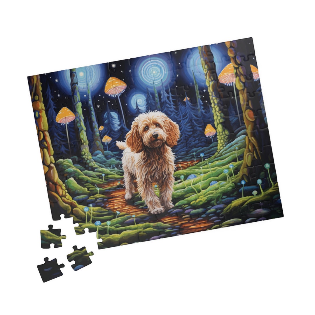 Labradoodle Mushroom Forest Jigsaw Puzzle, Puzzle Box for Dog Lover ...