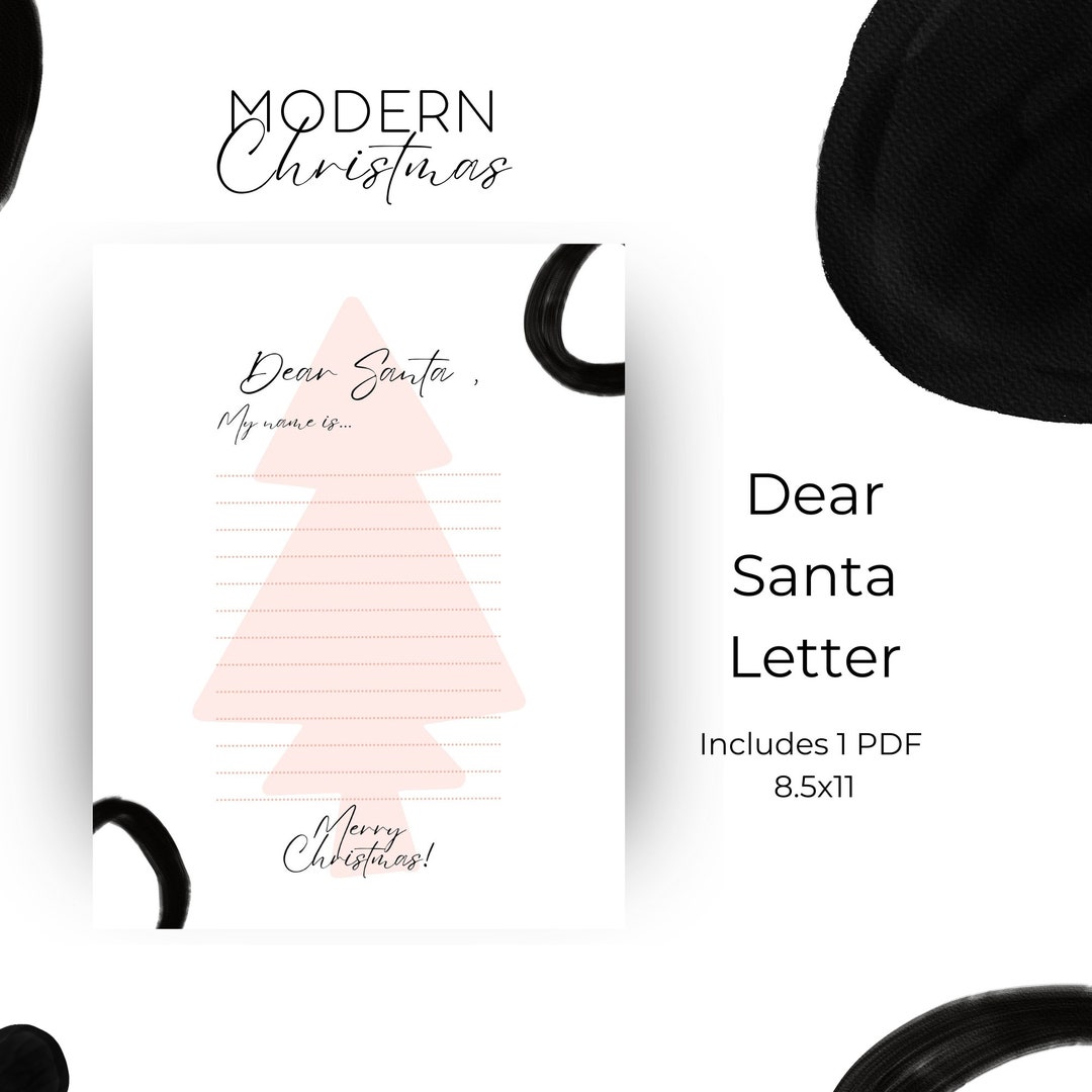 Christmas Printable Dear Santa Letter Modern Design Pink and - Etsy