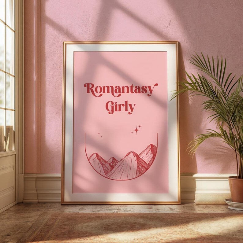 Romantasy Girly Print: Pink Mountain Art for Book Lovers (PDF) - Etsy