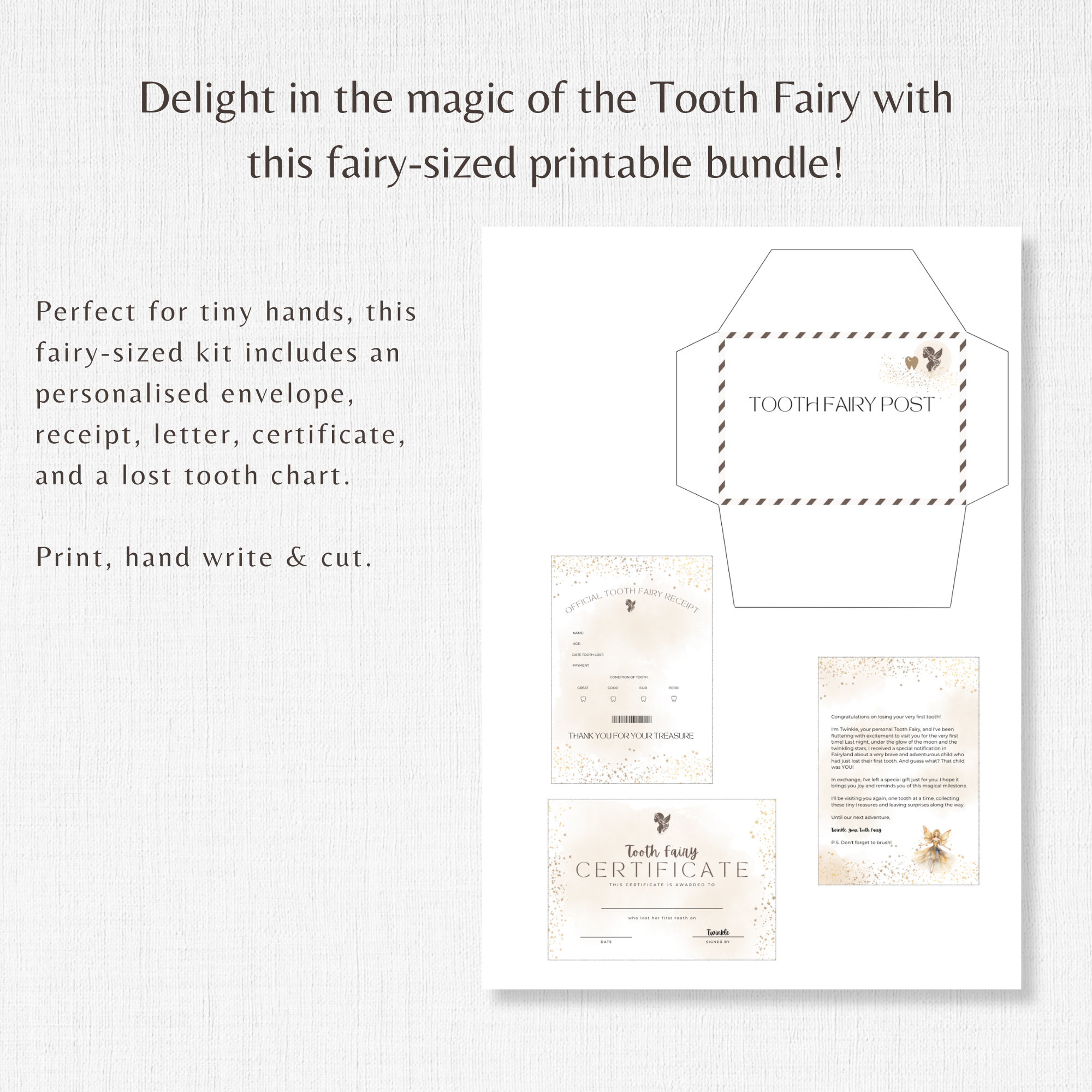 Printable Tooth Fairy Kit: Certificate, Chart, Letter (digital Download ...