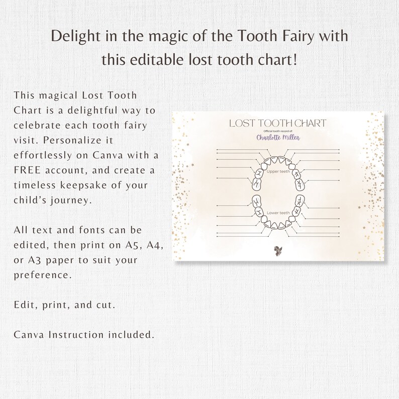 Personalized Lost Tooth Chart Printable | Canva Template | Tooth Fairy ...