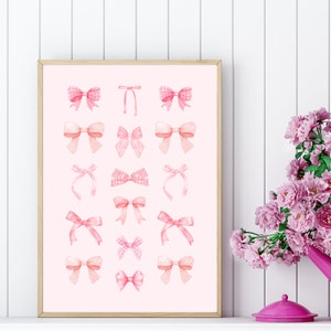 Pink Bow Prints | Coquette Style Nursery Wall Art | Digital Download ...