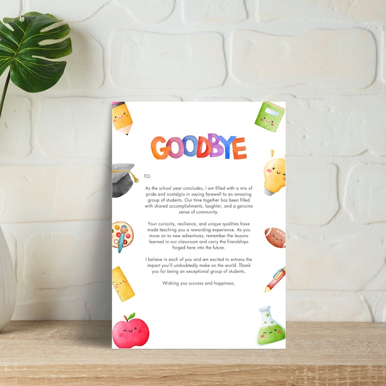 Goodbye Letter From Teacher | Gift | Farewell | End of Year Printable ...