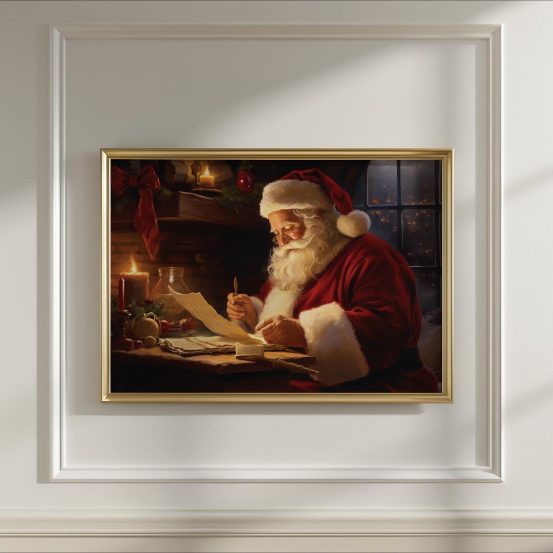 Vintage Santa Print, Santa Checking His List Art, Christmas Wall Art ...