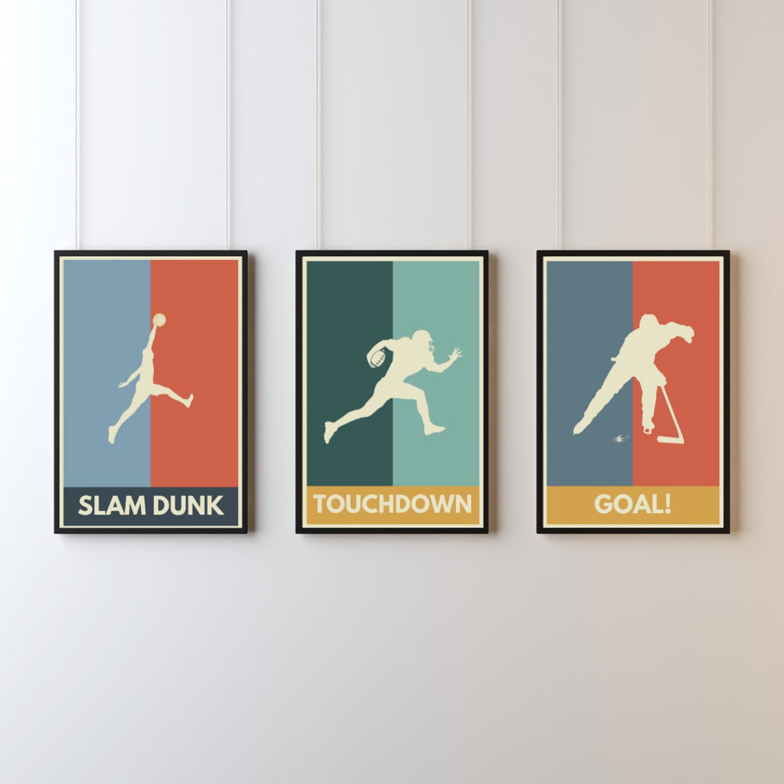 Set of 6 Retro Sports Prints Retro Colours Boys Room Décor Basketball ...