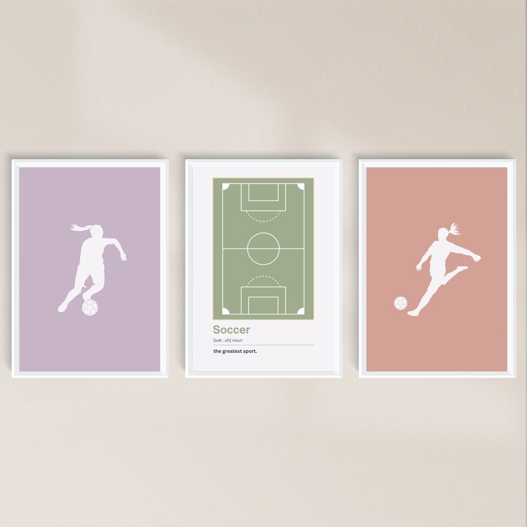 Set of 3 Girls Soccer Print | Pink Soccer Prints | Purple Room Décor ...