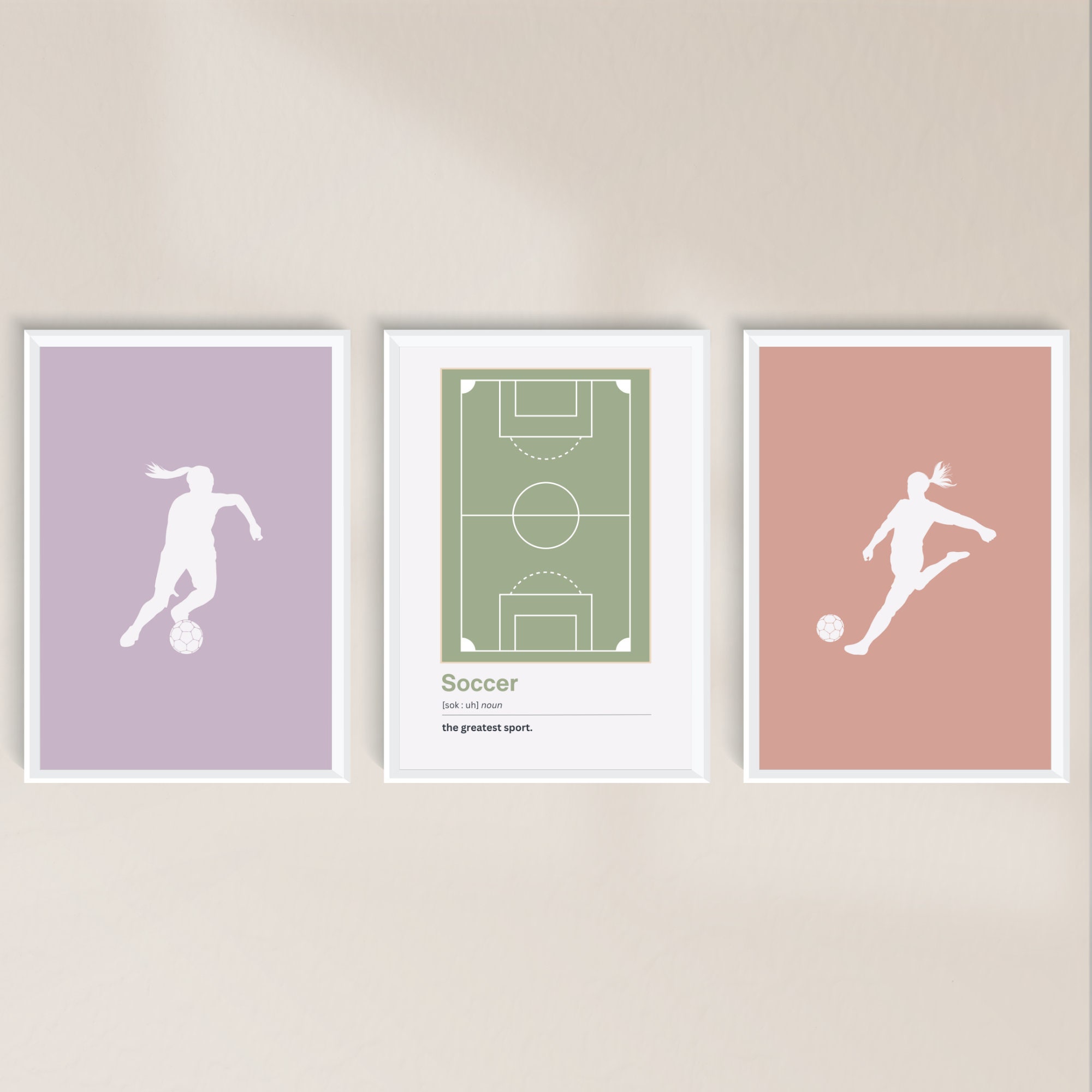 Set of 3 Girls Soccer Print | Pink Soccer Prints | Purple Room Décor ...