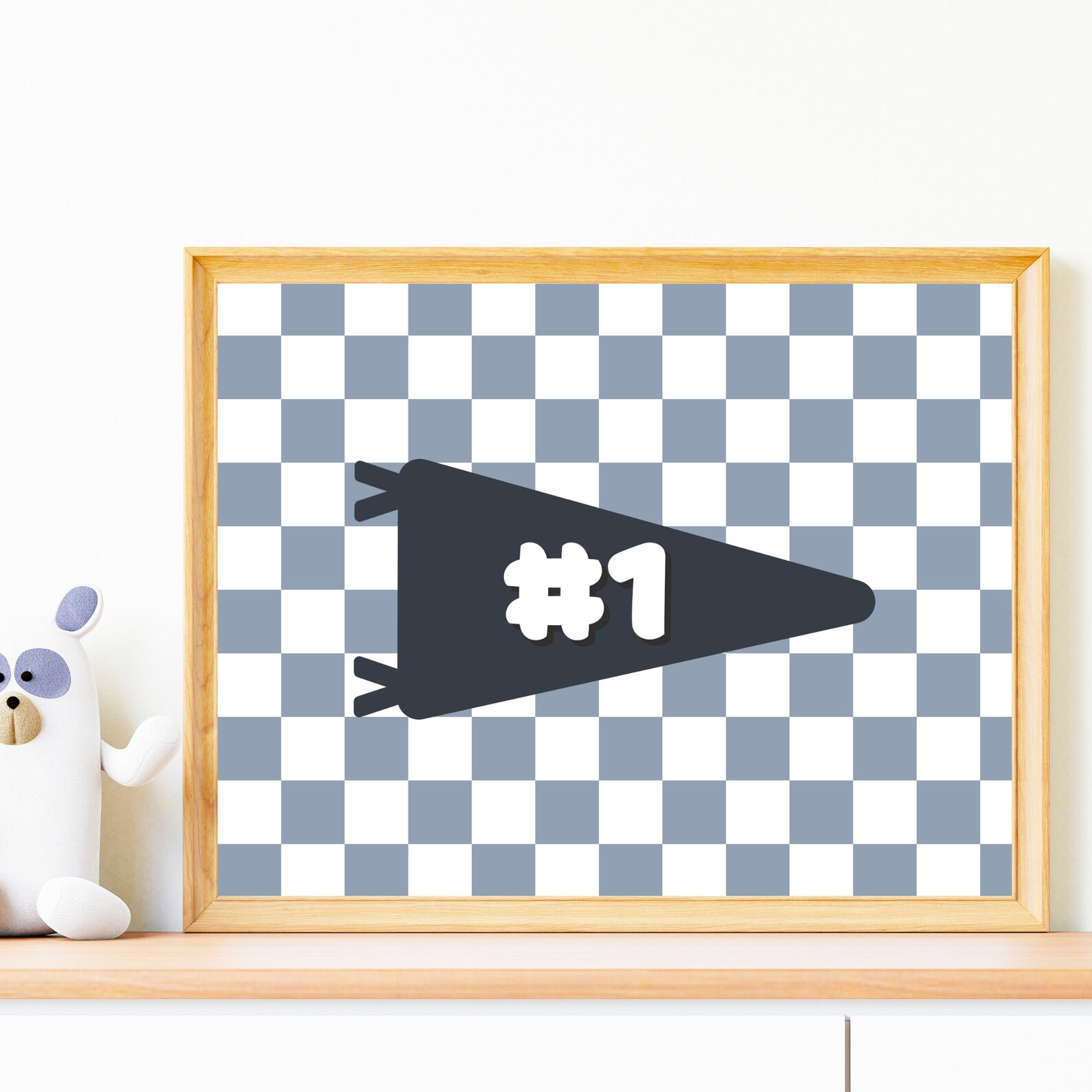 Blue Sports Print | Champion Pennant Wall Art | Blue Gingham | Soccer ...