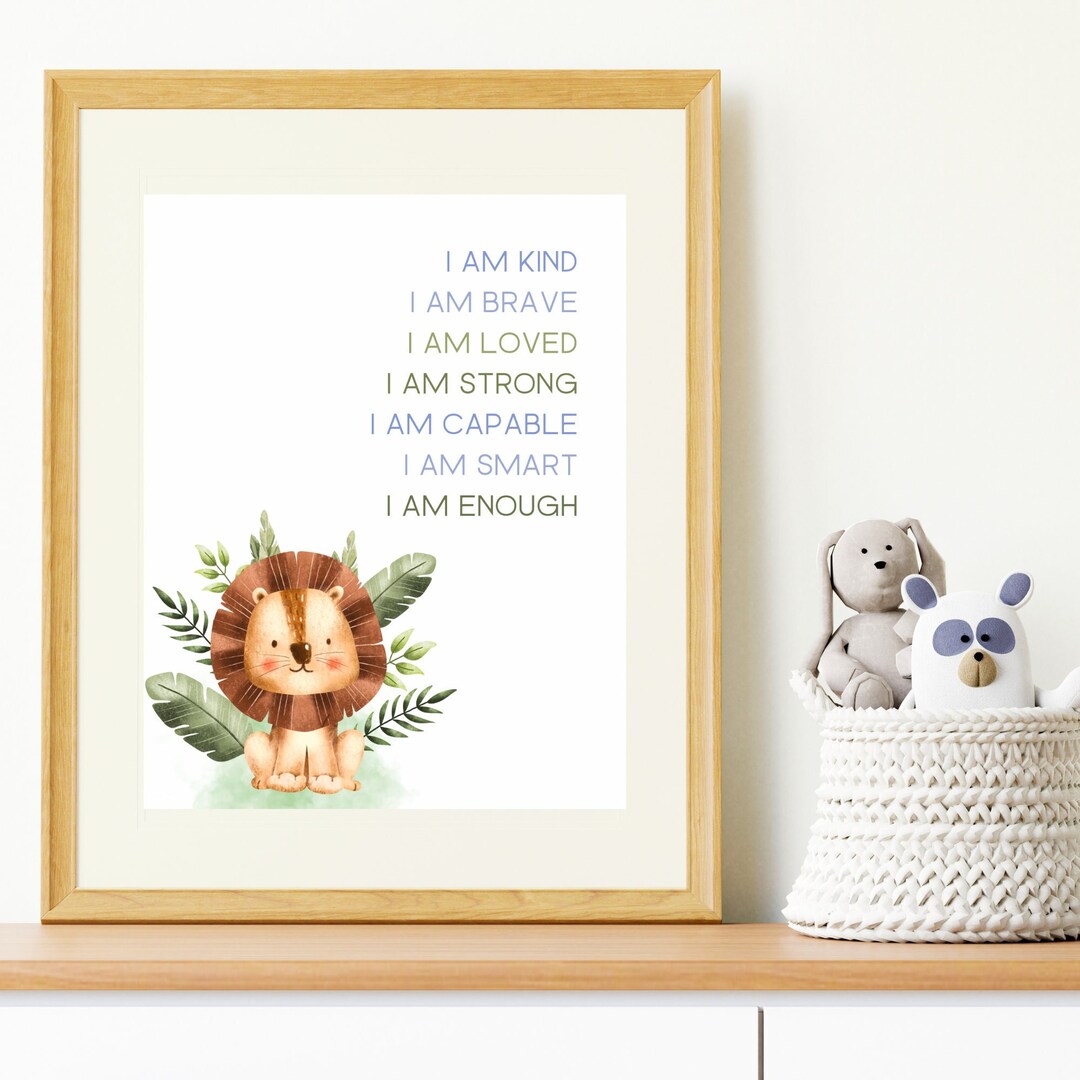 Lion Affirmation Wall Art Jungle Print Child Affirmations I Am Jungle ...