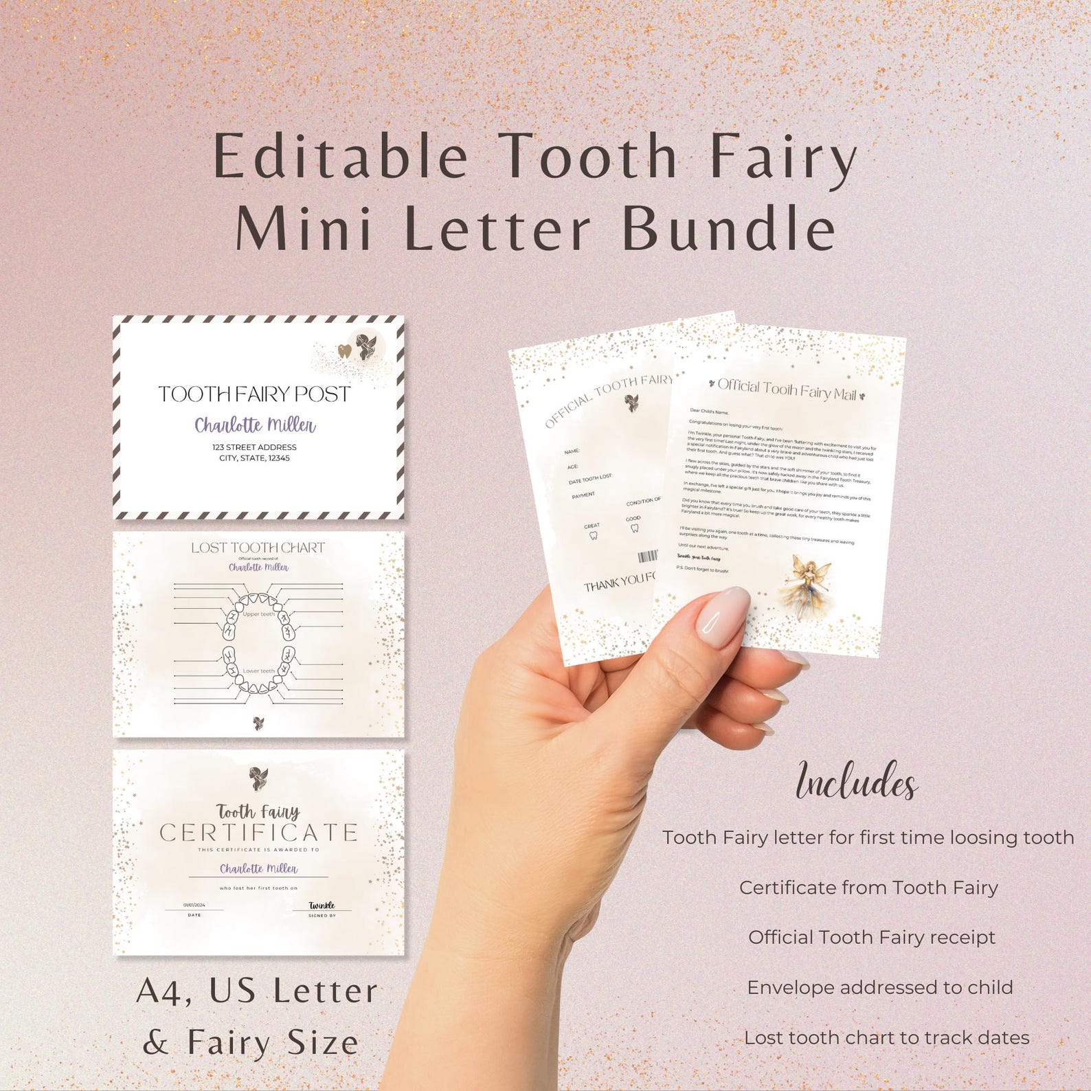 Editable Tooth Fairy Bundle Tooth Fairy Certificate Lost Tooth Chart ...