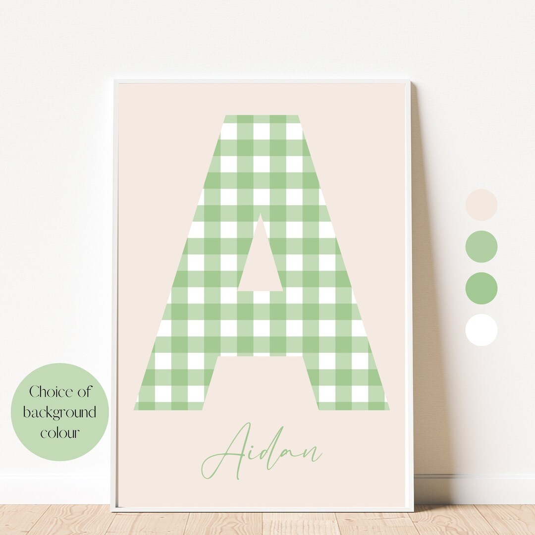 Personalised Letter Name Print | Gingham Print | Wall Print | Boys Room ...