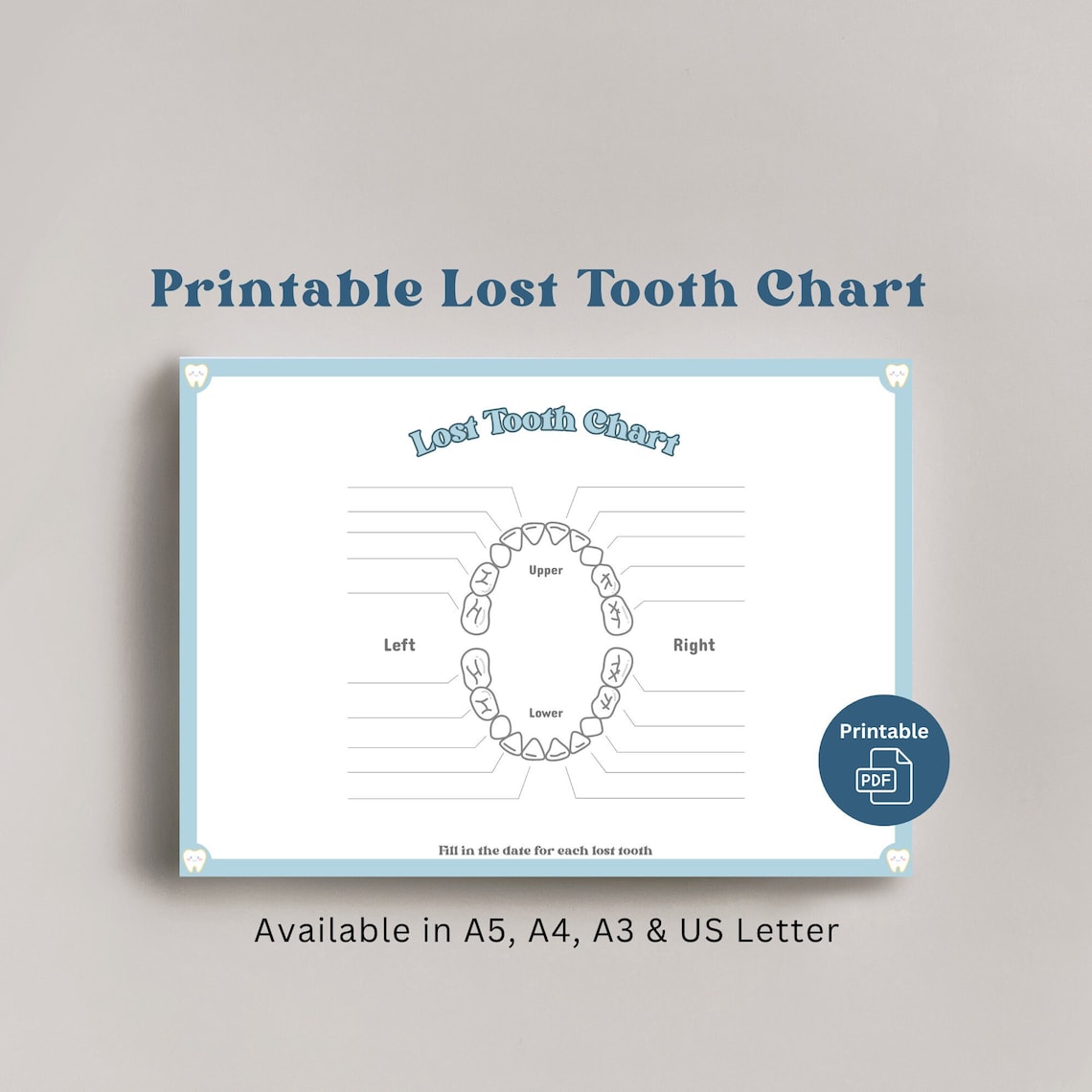 Printable Lost Tooth Chart Printable | Kids Tooth Tracker | Milestone ...