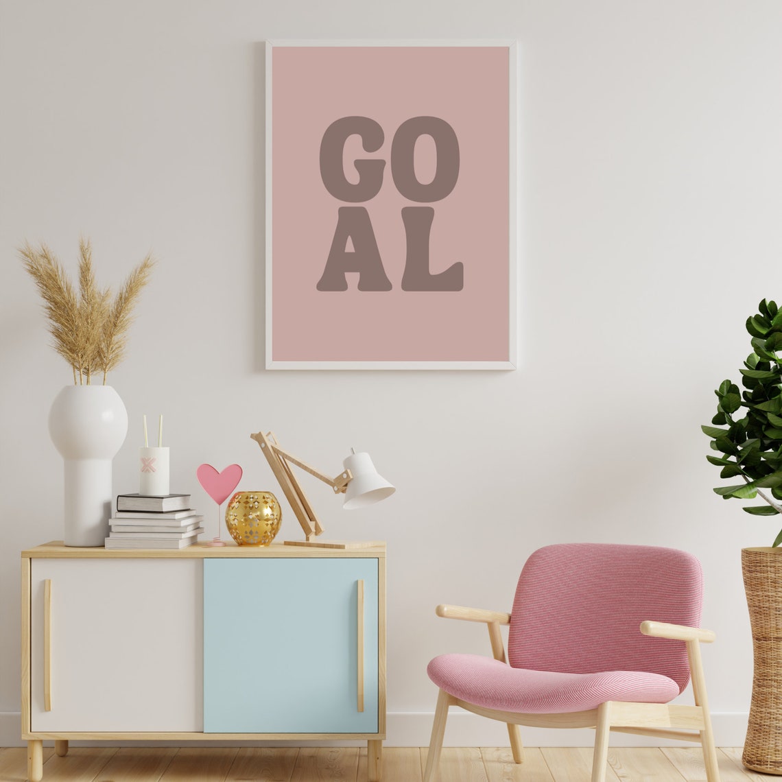 Goal Print | Boho Soccer | Minimalist | Pink Brown | Girls Room Wall ...