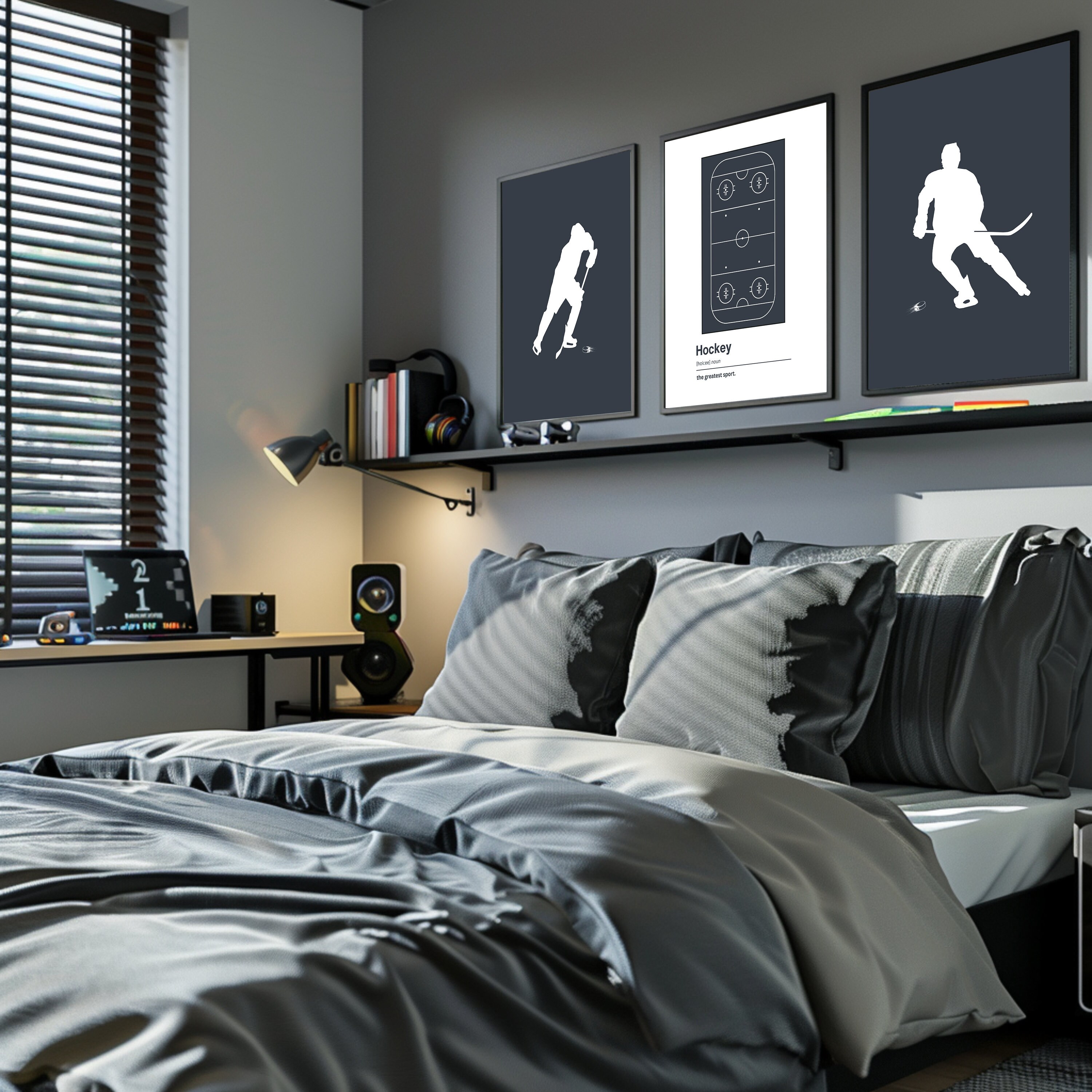 Set of 3 Hockey Prints | Blue Ice Hockey Definition| Boys Room Décor ...