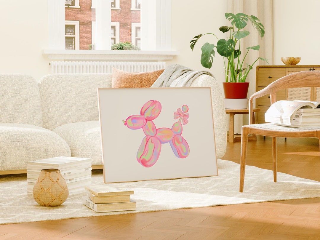 Pastel Balloon Dog Wall Art, Pink Balloon Dog Print, Retro Aesthetic ...