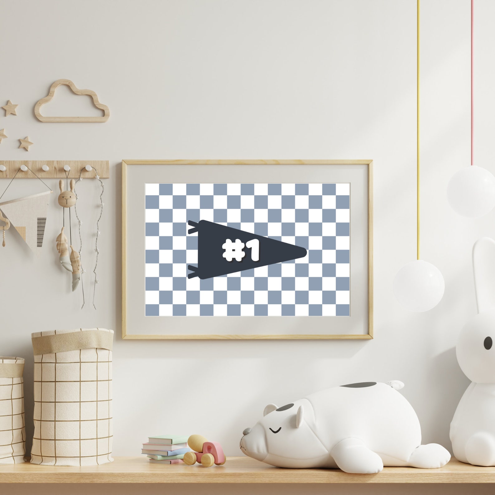 Blue Sports Print | Champion Pennant Wall Art | Blue Gingham | Soccer ...