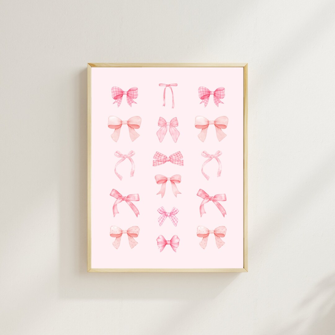 Pink Bow Prints | Coquette Style Nursery Wall Art | Digital Download ...