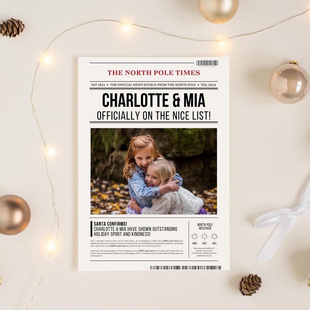 Personalized Nice List Newspaper Print, Customizable Santa Letter for ...