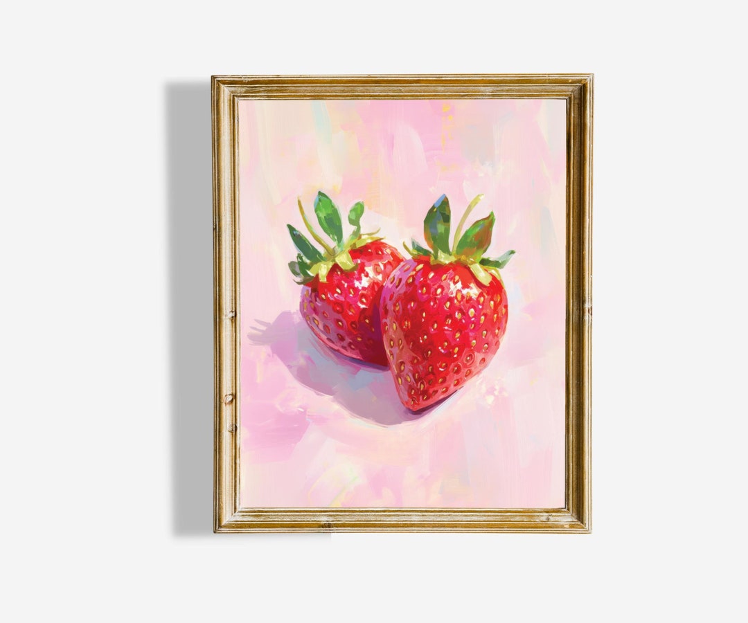 Pink Strawberries Art Print, Wall Art Poster, Preppy Art, Trendy Prints ...