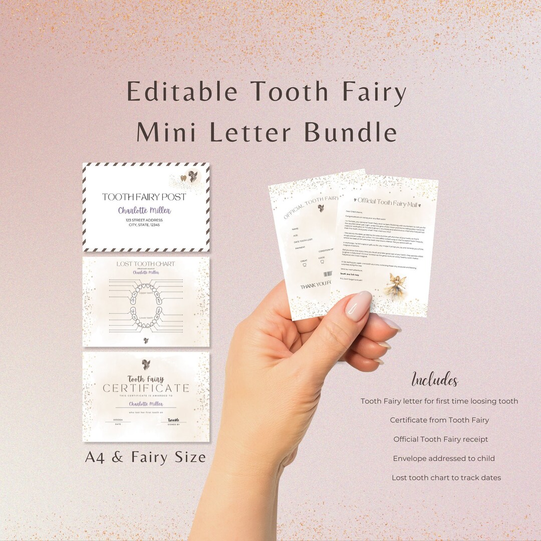 Editable Tooth Fairy Bundle Tooth Fairy Certificate Lost Tooth Chart ...