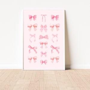 Pink Bow Prints | Coquette Style Nursery Wall Art | Digital Download ...