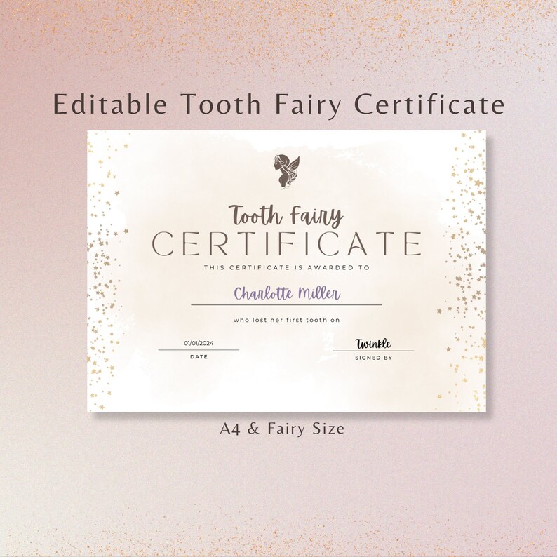 Editable Tooth Fairy Certifcate | Canva Template | Tooth Fairy Letter ...