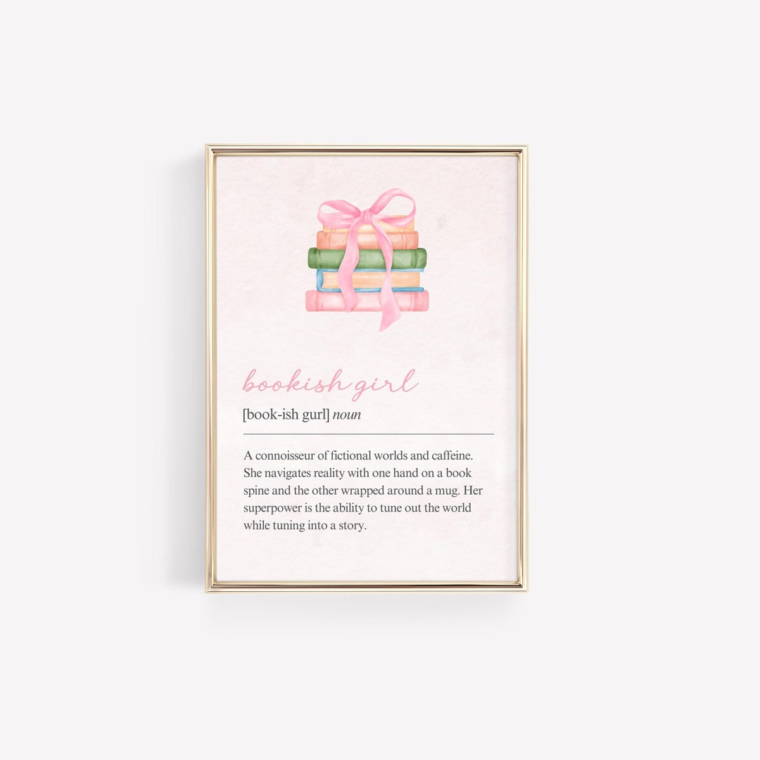 Bookish Girl Wall Art, Definition Print for Readers, Cute Pink Book ...