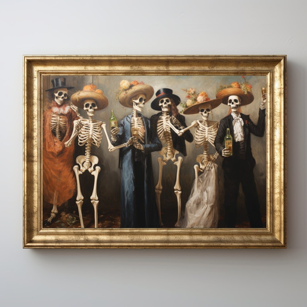 Halloween Skeletons Party Print | Vintage Style | Gothic Home Decor ...