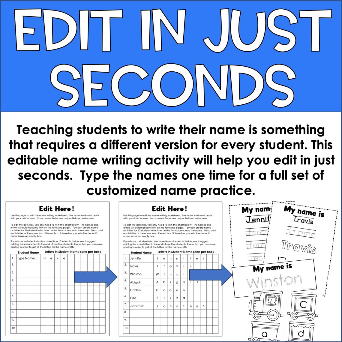 Editable Name Writing Practice for Kids – Tracing Worksheets, Playdough ...