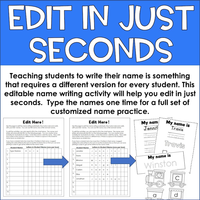 Editable Name Writing Practice for Kids – Tracing Worksheets, Playdough ...