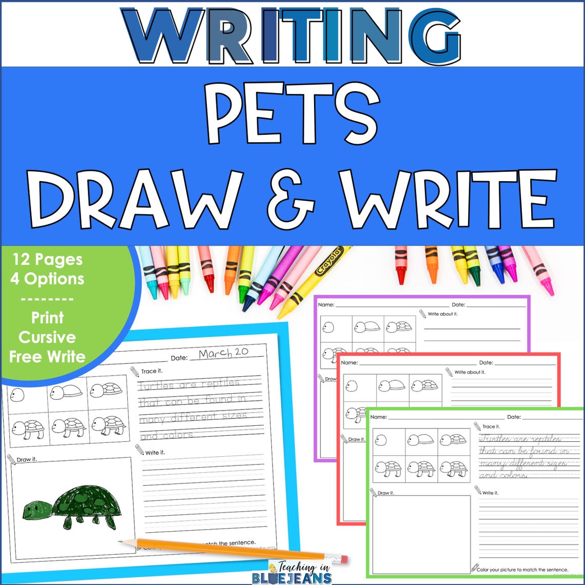 Pet Drawing and Writing Prompts for Kids – Cursive and Print Handwriting Practice, Draw and ...