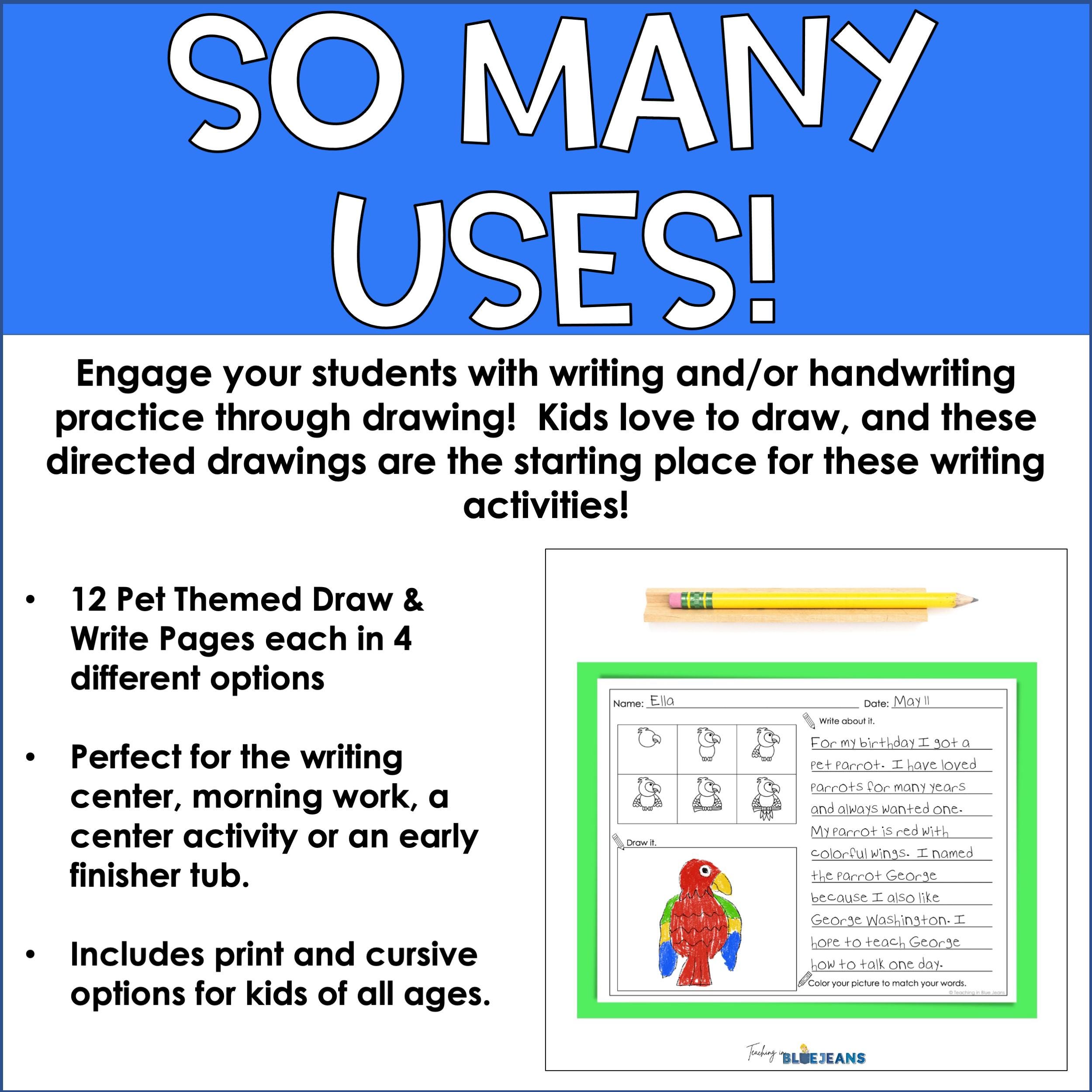 Pet Drawing and Writing Prompts for Kids – Cursive and Print ...