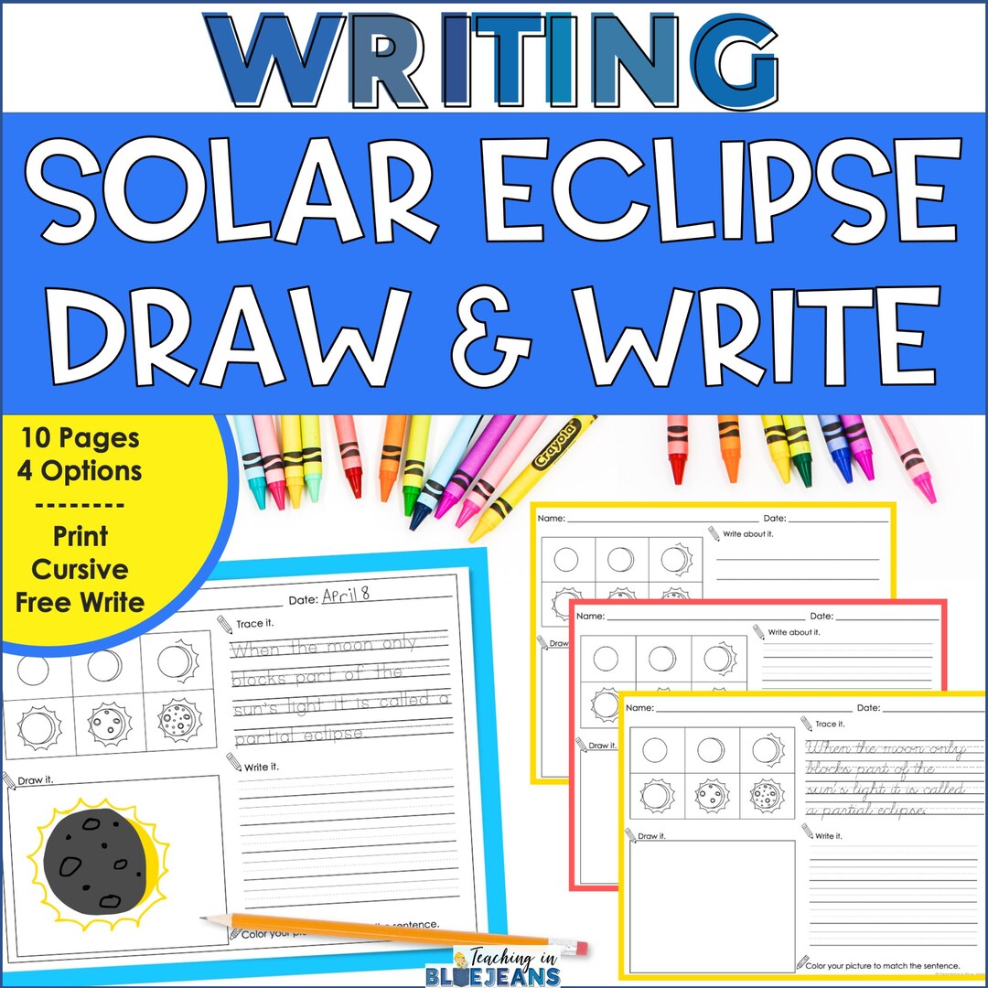 Solar Eclipse Drawing and Writing Activity for Kids – Print and Cursive ...