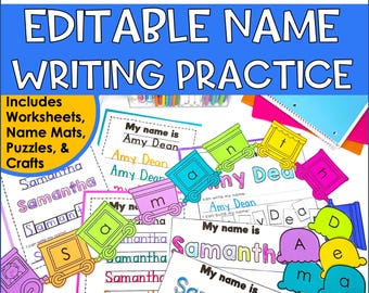 Editable Name Writing Practice for Kids – Tracing Worksheets, Playdough ...