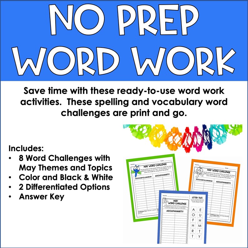 May Word Work Games for Kids – Printable Word Building & Making Words ...