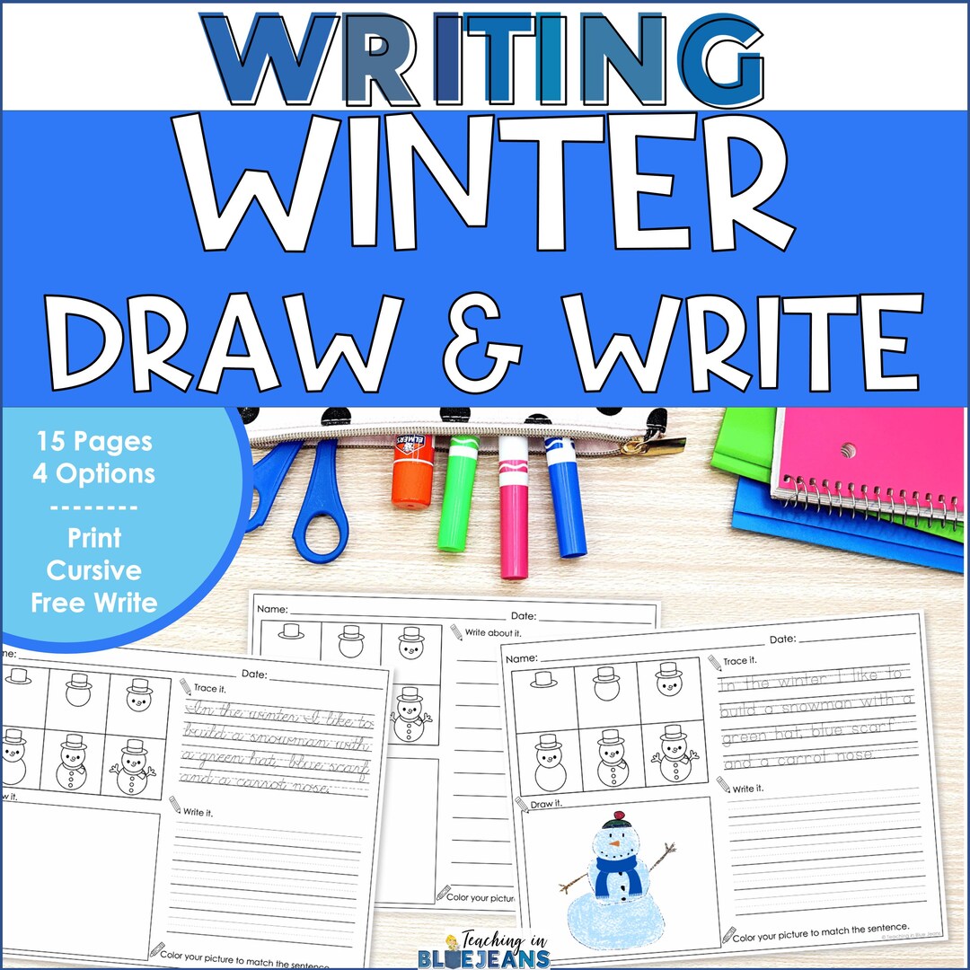 Winter Draw and Write for Kids – Directed Drawing Prompts With Cursive ...