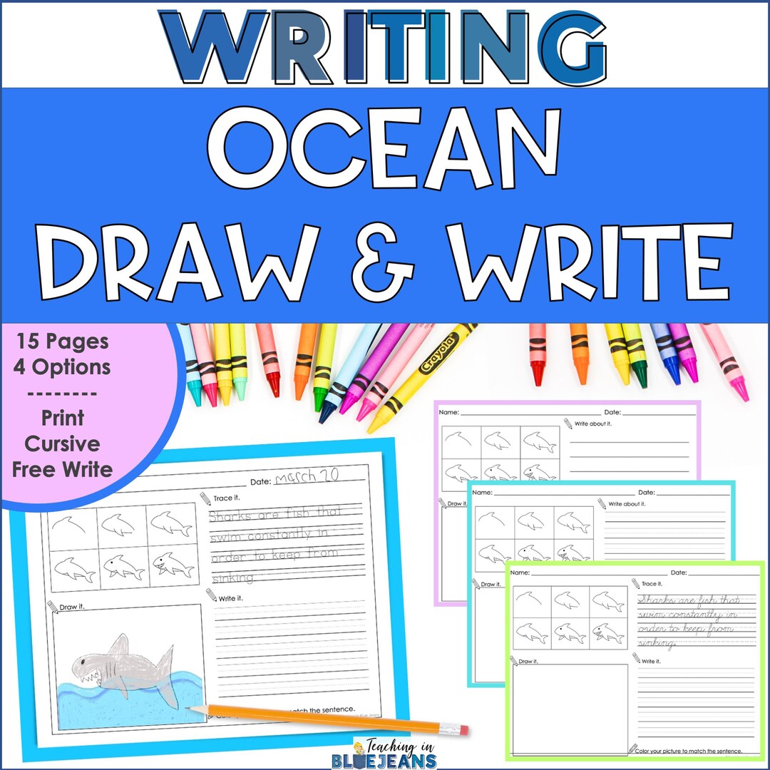 Draw and Write Ocean-themed Prompts for Kids – Cursive and Print ...