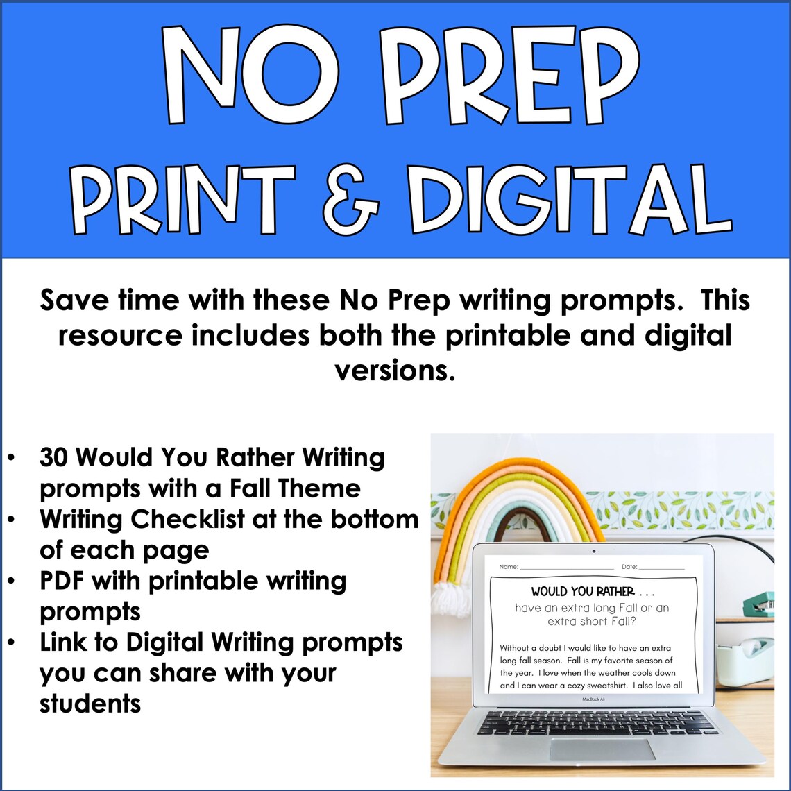 Fall Would You Rather Writing Prompts - Printable and Digital - Fall ...