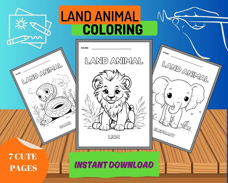 Land Animal Coloring Pages for Kids - Etsy