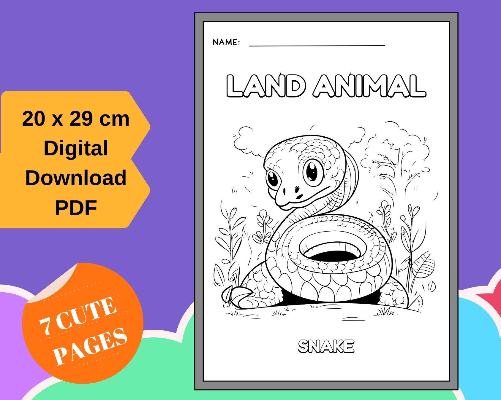 Land Animal Coloring Pages for Kids - Etsy
