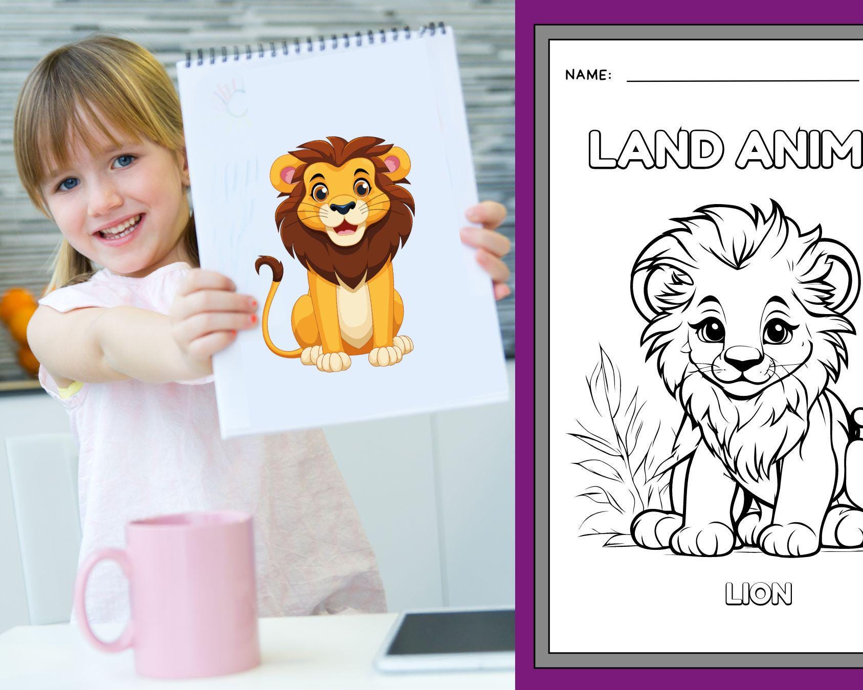 Land Animal Coloring Pages for Kids - Etsy