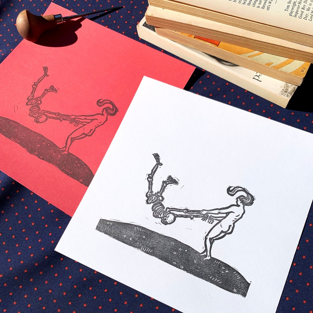 Dancing With the Devil Linocut Art Print 8 X 8 Inches - Etsy