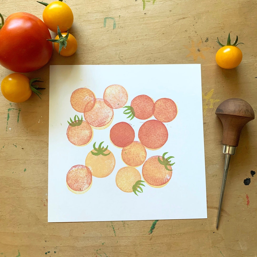 Little Cherry Tomatoes 1 Linocut Art Print 6 X 6 Inches - Etsy