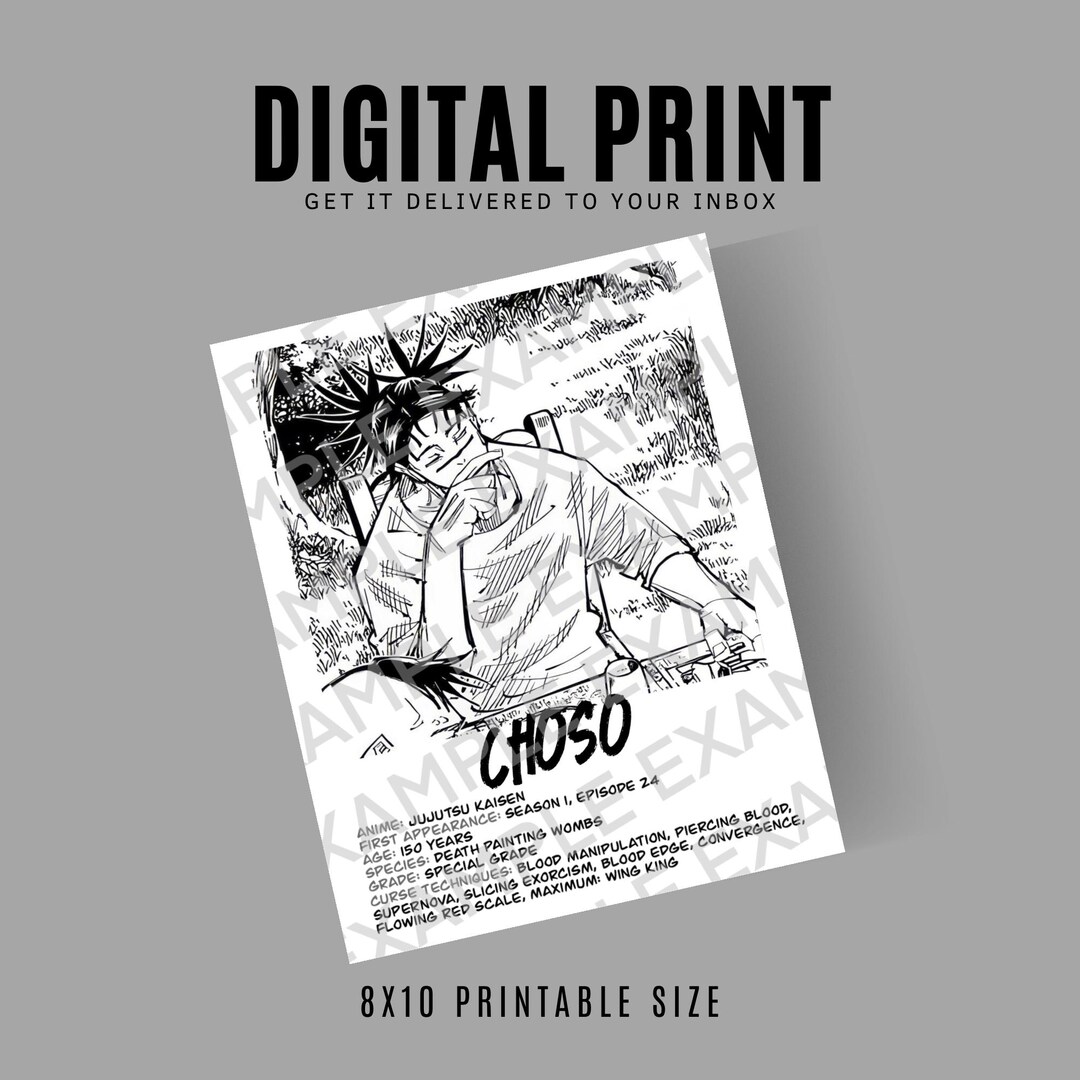 Custom Choso Kamo, Jujutsu Kaisen Poster | 8x10 Digital Download | Wall ...