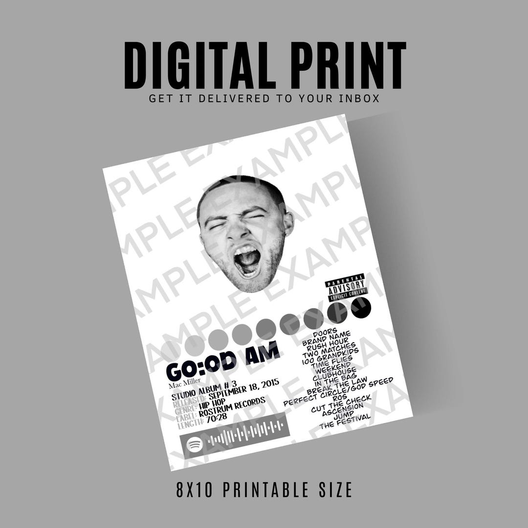 Custom Mac Miller, GO:OD AM Poster | 8x10 Digital Download | Wall Art ...