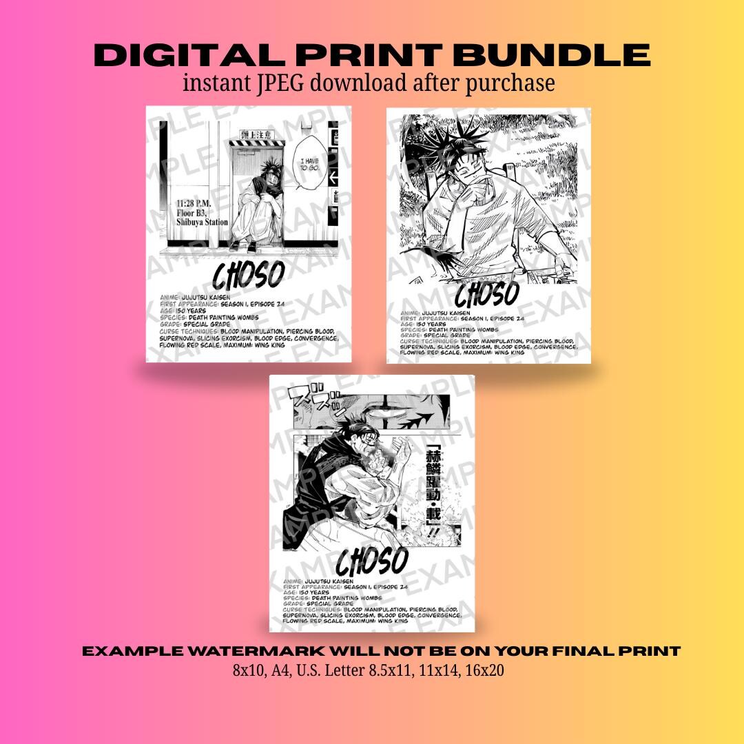 3 Custom Jujutsu Kaisen CHOSO Posters | 8x10 Digital Download ...
