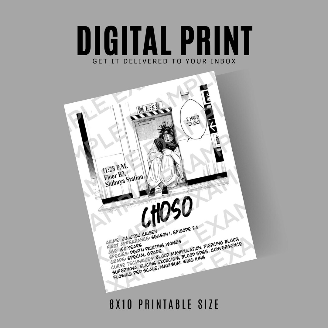 Custom Choso Kamo, Jujutsu Kaisen Poster | 8x10 Digital Download | Wall ...