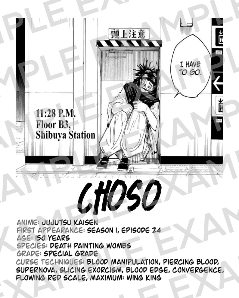 Choso Kamo Jujutsu Kaisen JJK Poster | Digital Download | 8x10, A4, U.S ...