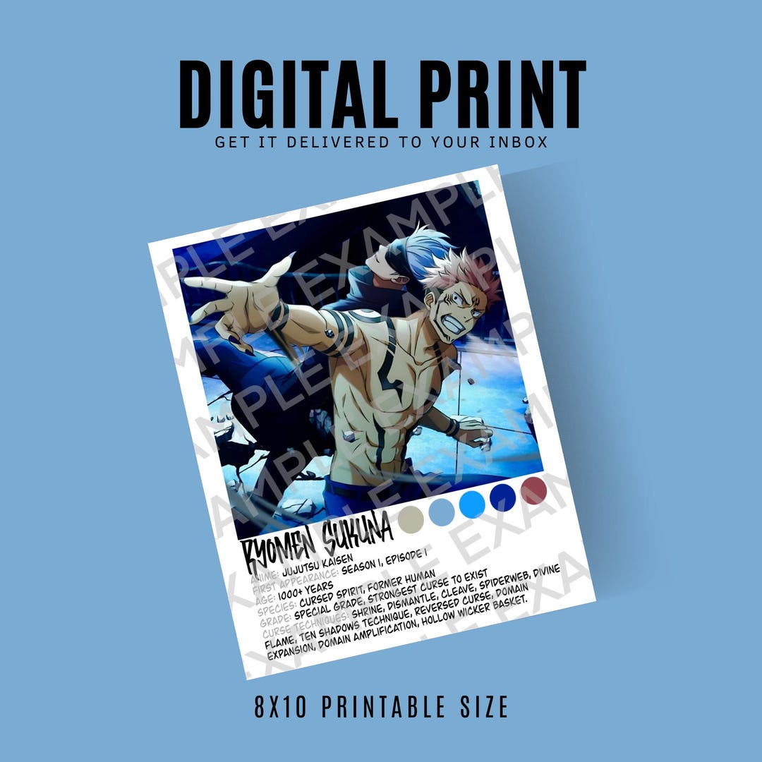 Custom Ryomen Sukuna, Jujutsu Kaisen Poster | 8x10 Digital Download ...